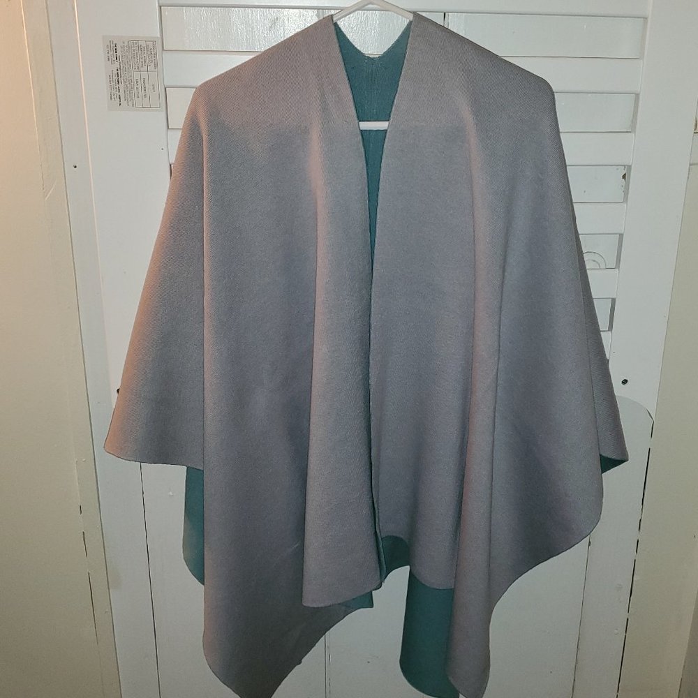 Martha Stewart Reversible Wrap Sweater Ruana - Turquo… - Gem
